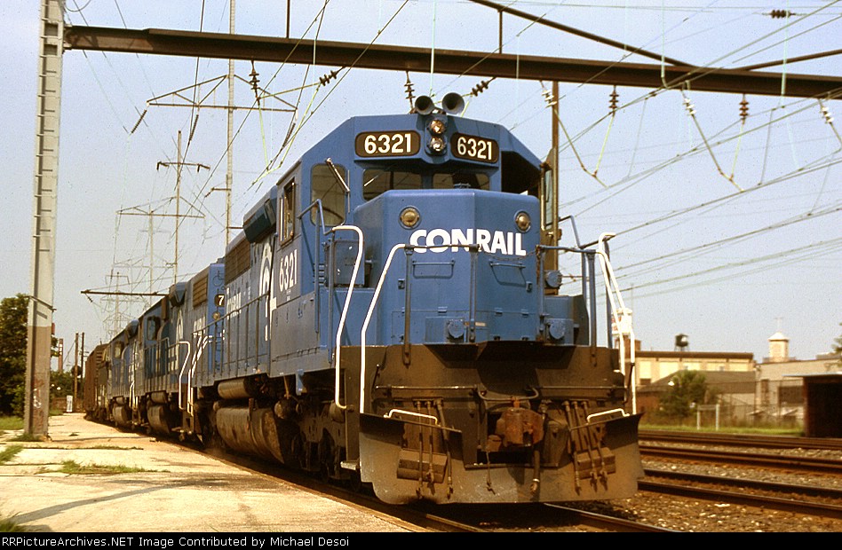 CR SD-40 #6321 leads an eastbound at Frankford Junction